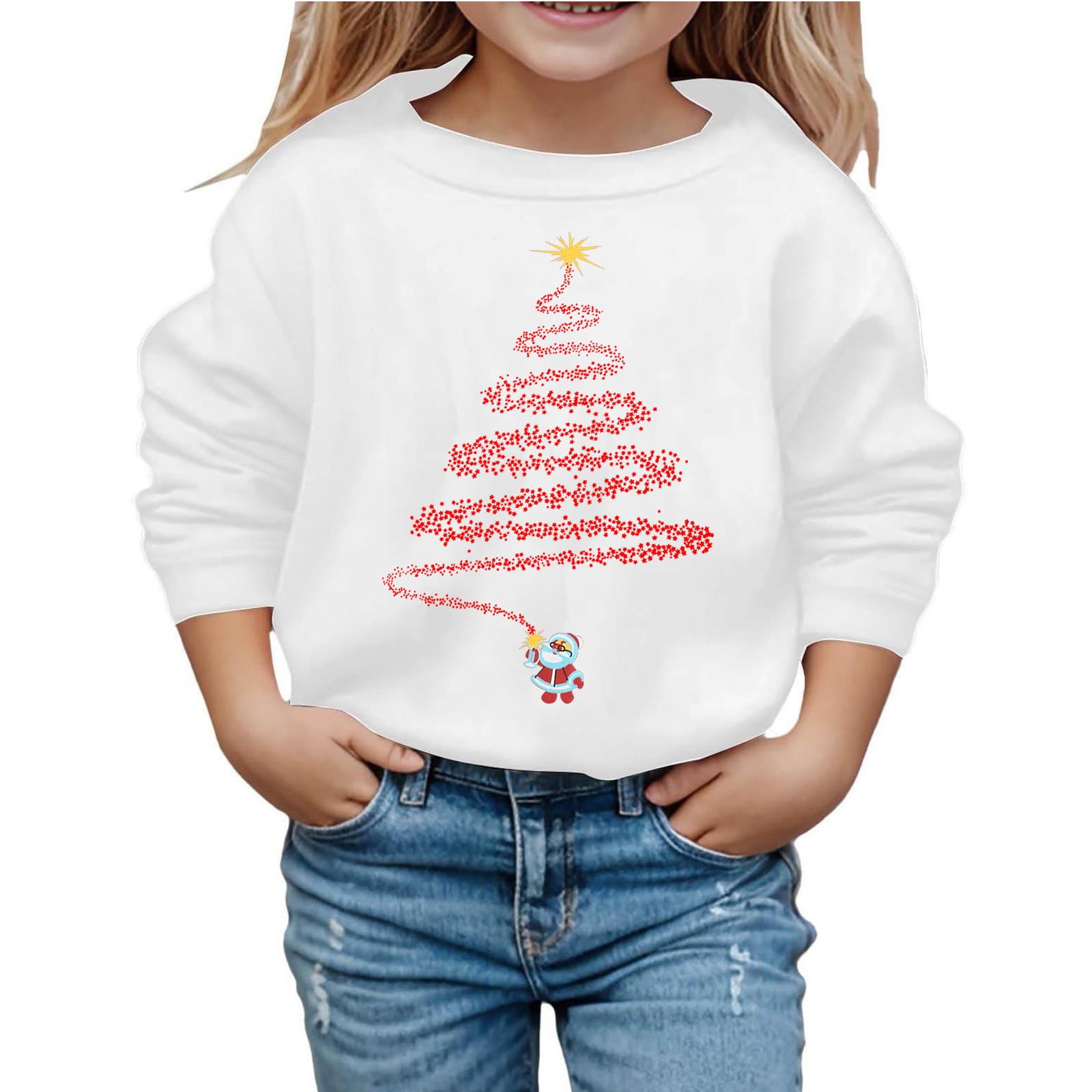 Byoo Little Girl Sweatshirt Christmas Tree Graphic Full Sleeves Round ...