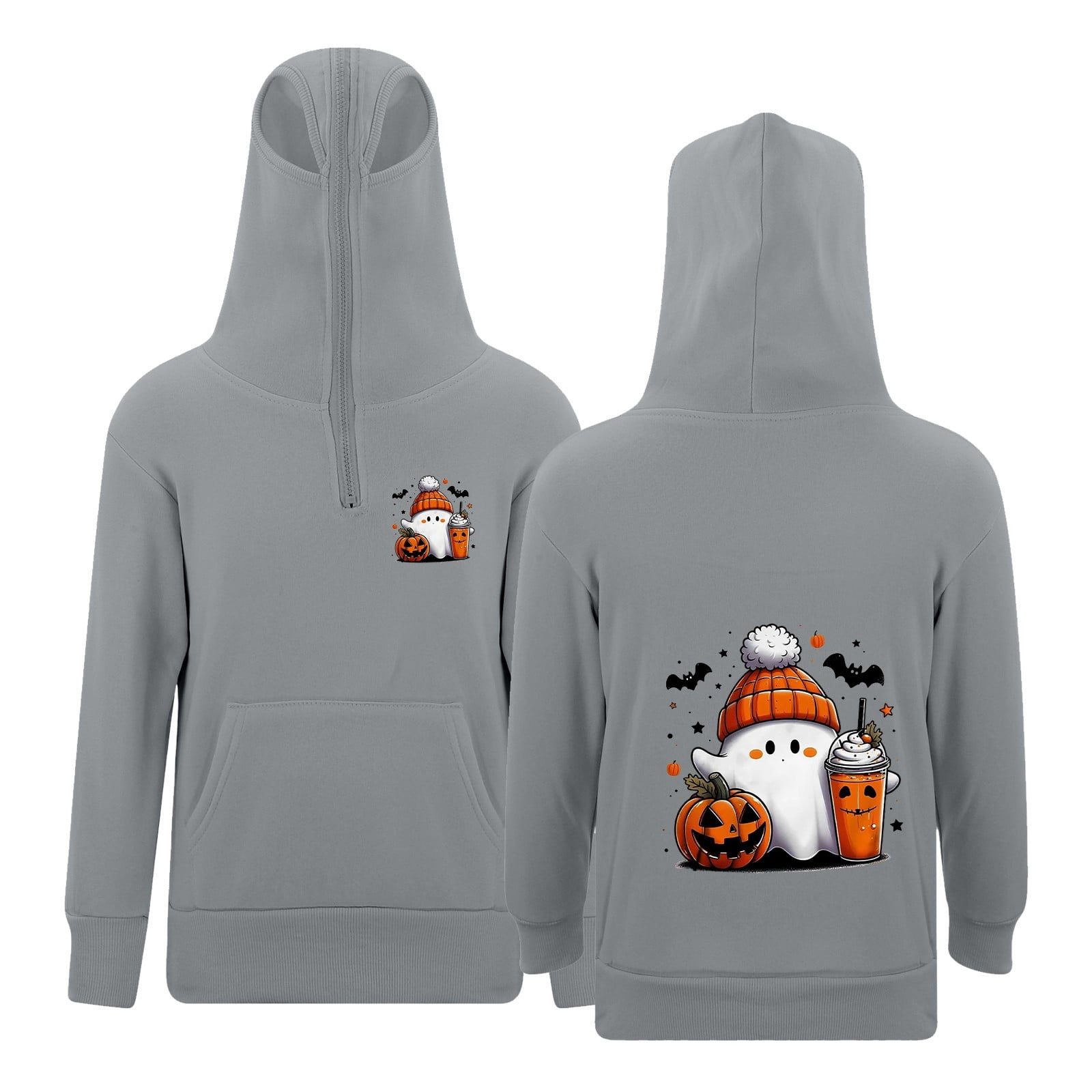Byoo Little Girl's Halloween Hoodie Cartoon Ghost Half Zip Long Sleeved ...