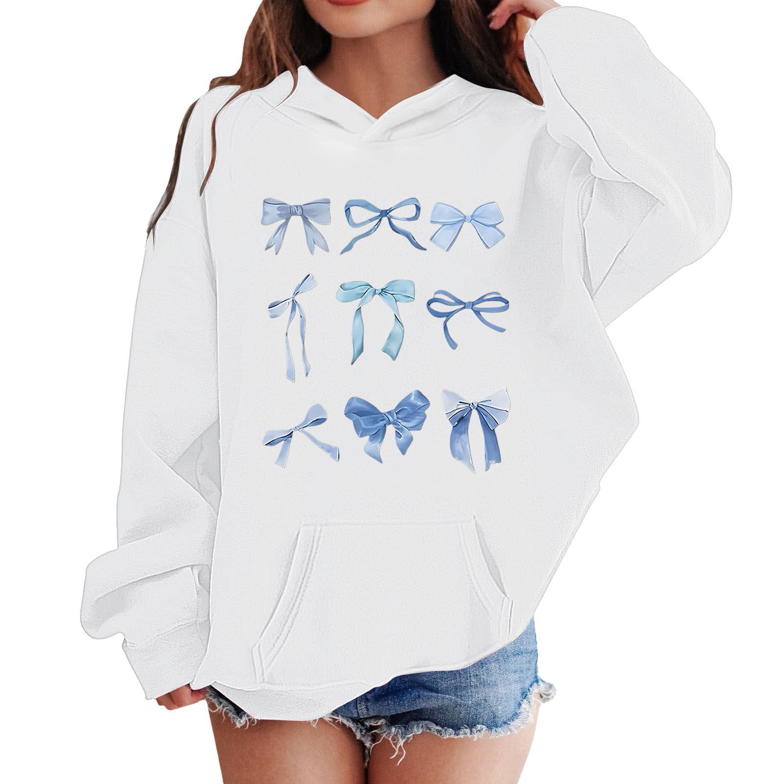 Byoo Little Girl's Oversized Hoodie Bow Graphic Long Sleeve Hoody ...
