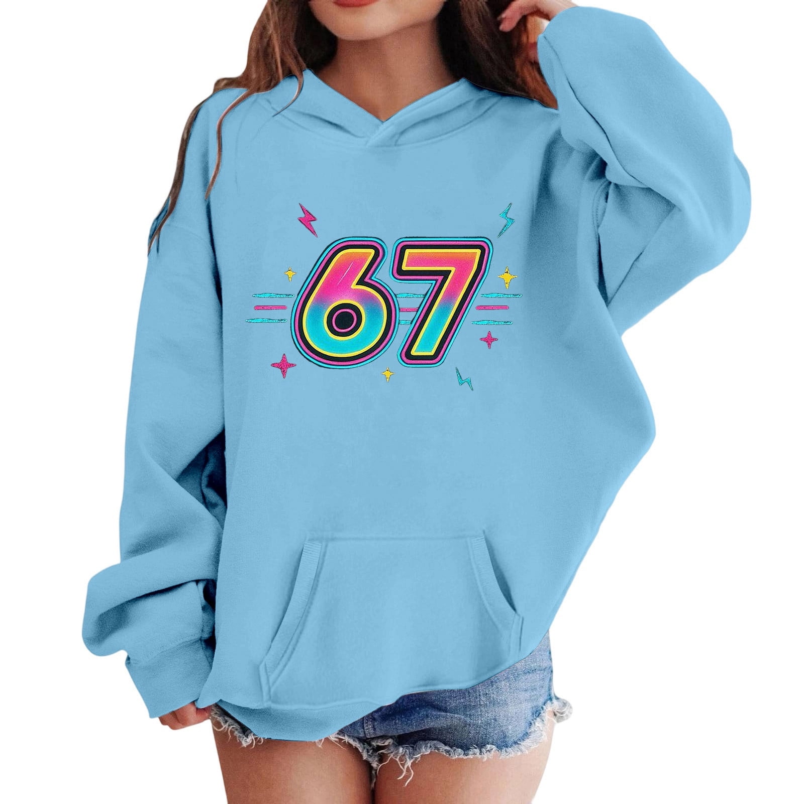 Byoo Little Girls 67 Number Graphic Sweatshirt Cute Long Sleeve Hooded ...