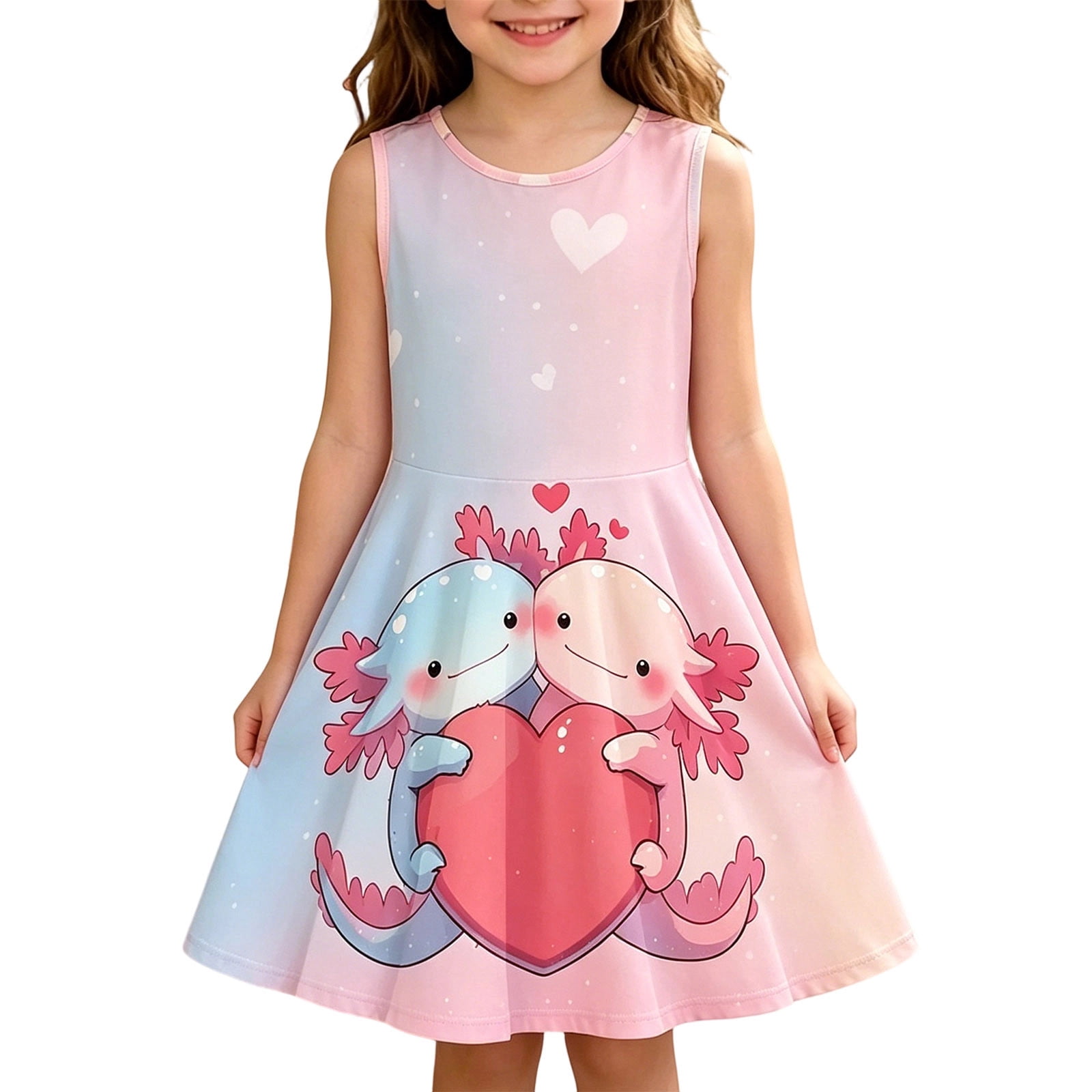 Byoo Little Girls Axolotl Print Dress Sleeveless Casual Soft School ...