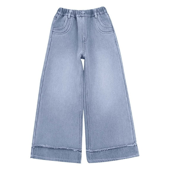 Byoo Little Girls Baggy Denim Pants Light Wash Solid with Pockets Wide ...