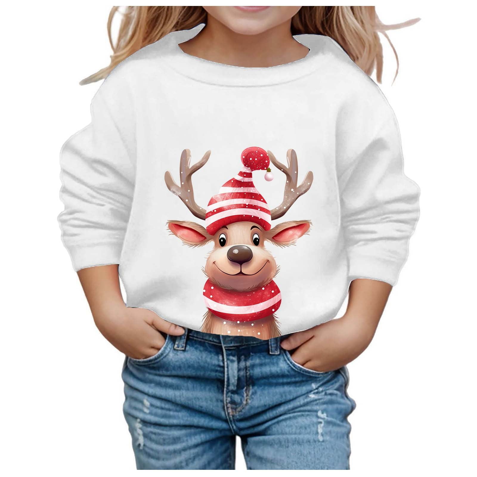 Byoo Little Girls' Christmas Reindeer Printed Sweatshirts Round Neck ...