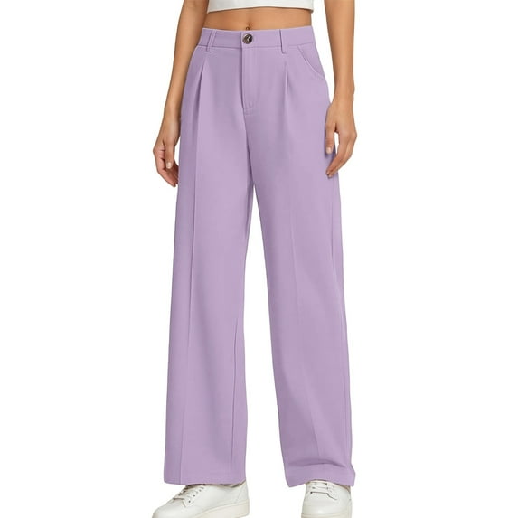 Byoo Little Girls Dress Pants Basic Solid Straight Fit Wide Leg High ...