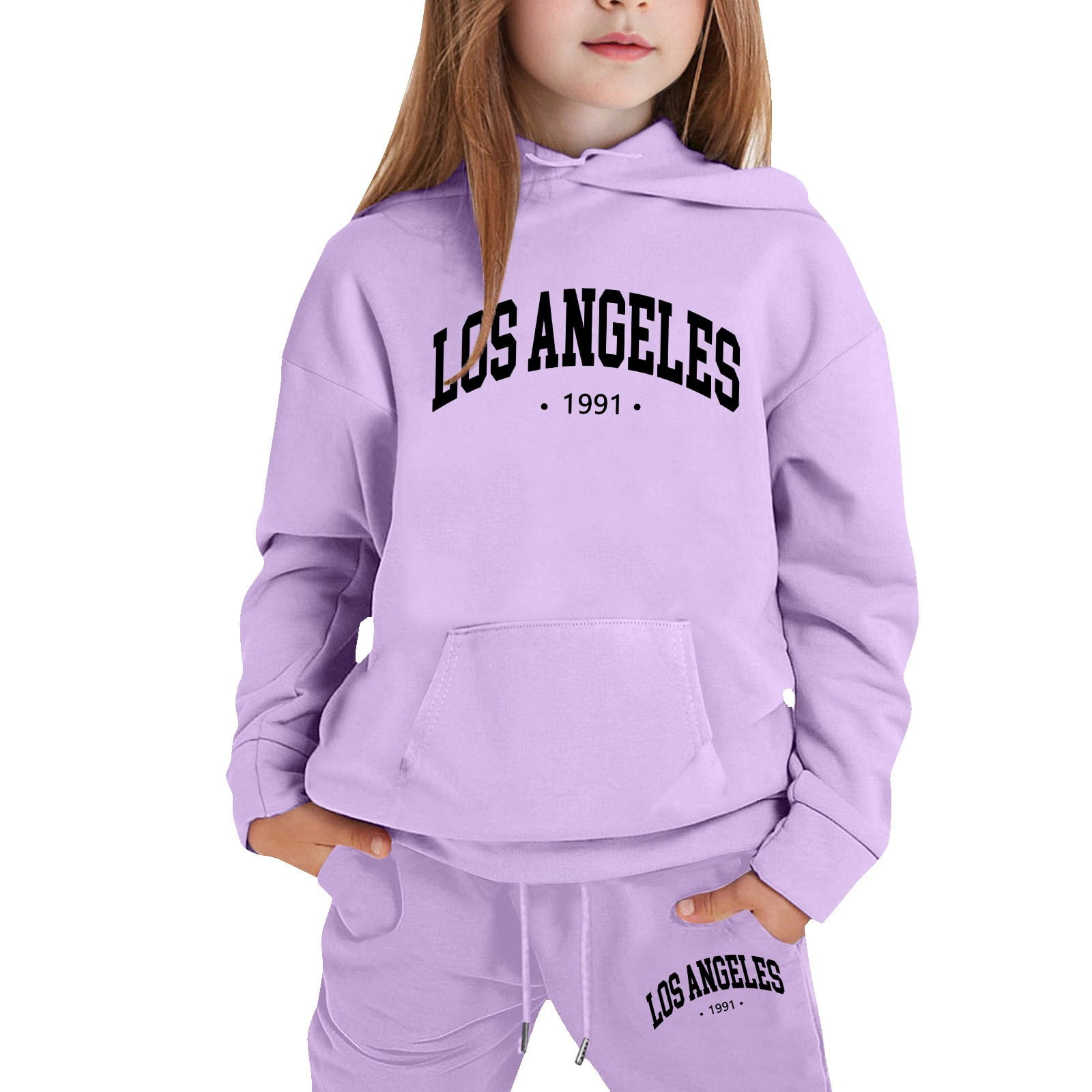 Byoo Little Girls Outfits Solid Letter Print Sweatshirt Sweatpants ...