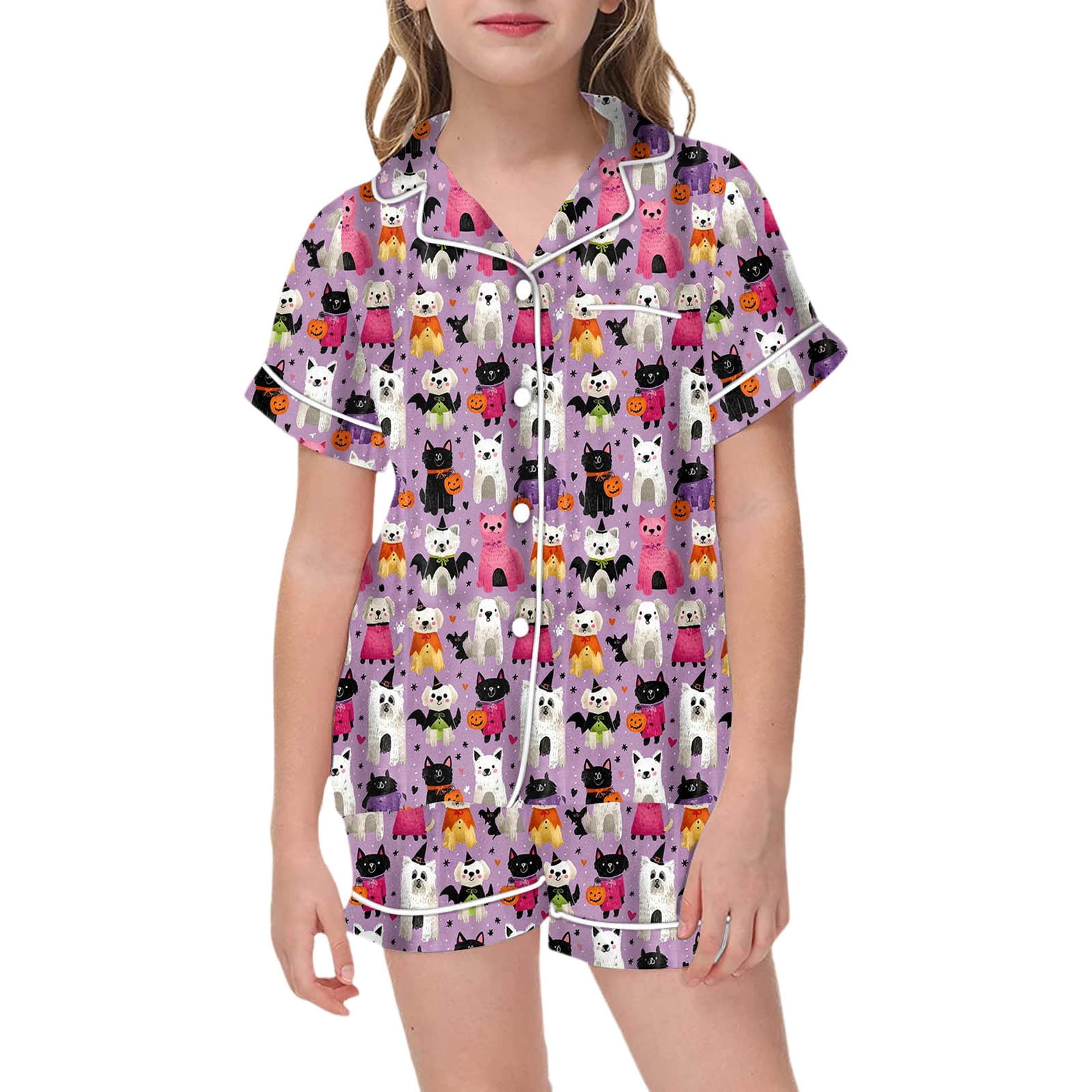 Byoo Little Girls Halloween Pajamas Animal Print Button Down Shirt ...