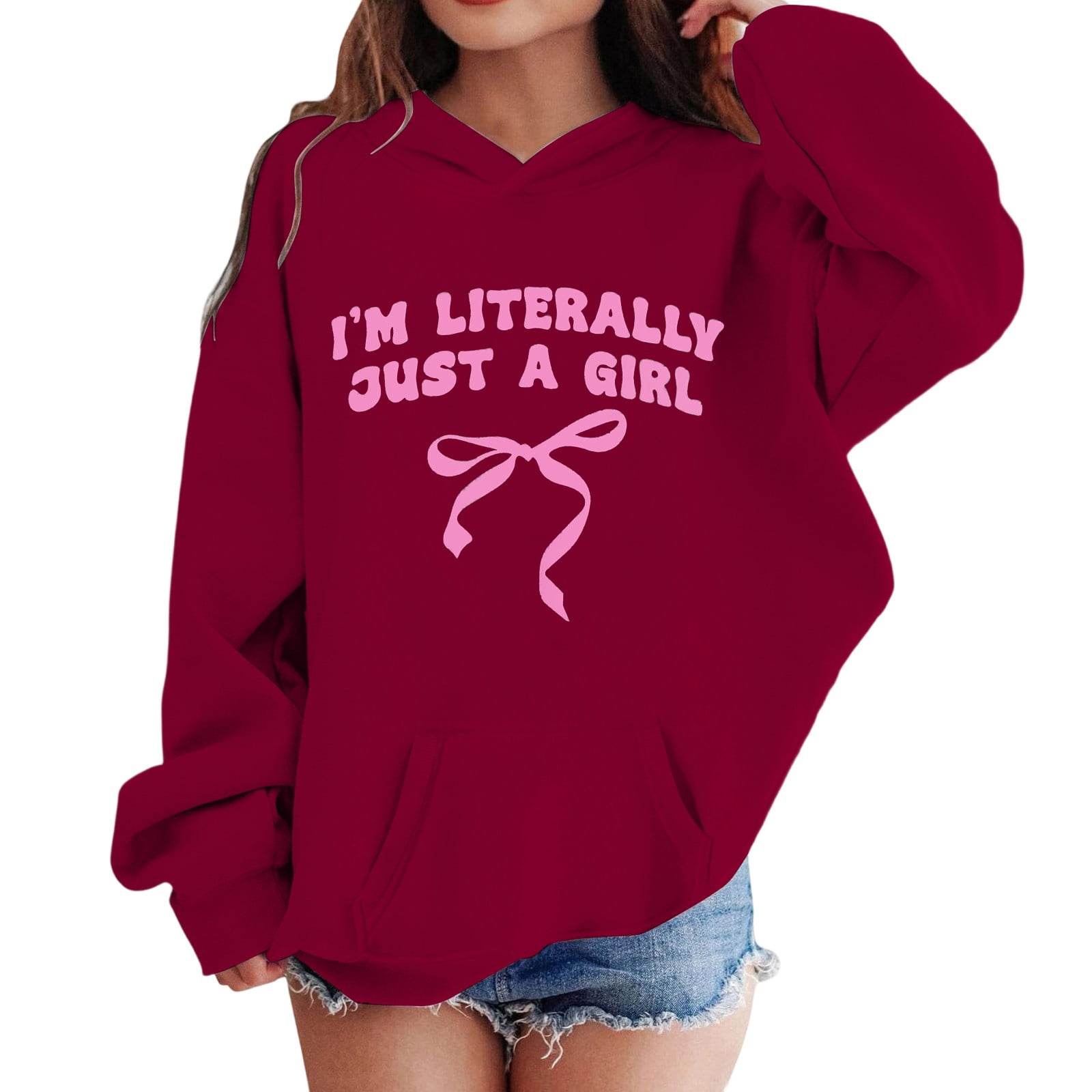 Byoo Little Girls Hoodie Letter Bow Print Hooded Sweatshirt Casual Soft ...