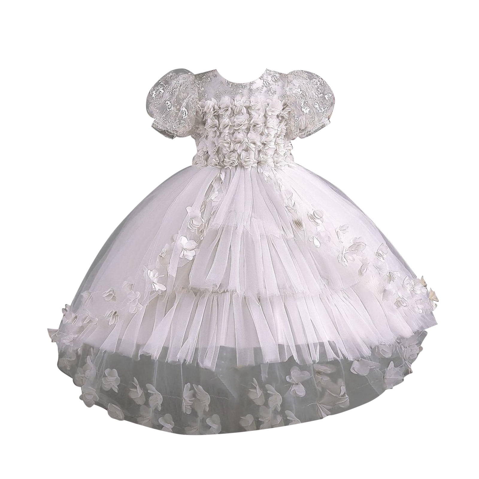 Byoo Little Girls Lace Flower Petal Dress Solid Color Short Sleeve Kids ...