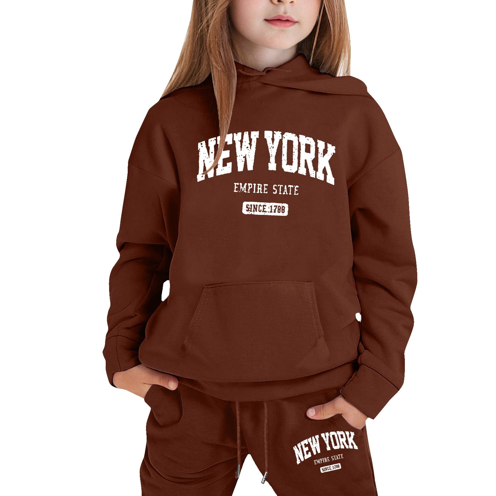 Byoo Little Girls Outfits Set New York Letter Print Hooded Sweatshirt ...