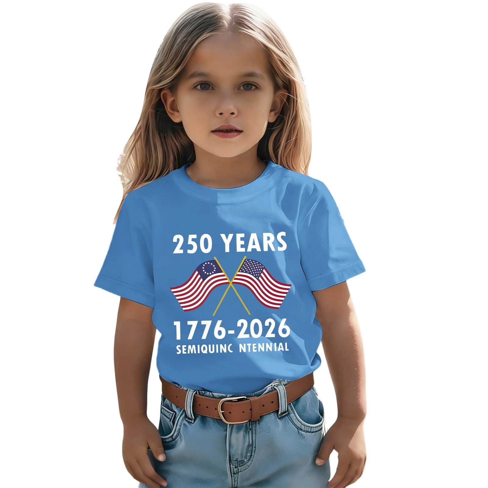 Byoo Little Girls Patriotic 250th Anniversary T-Shirt with Betsy Ross ...