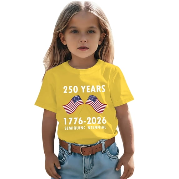 Byoo Little Girls Patriotic 250th Anniversary T-Shirt with Betsy Ross ...