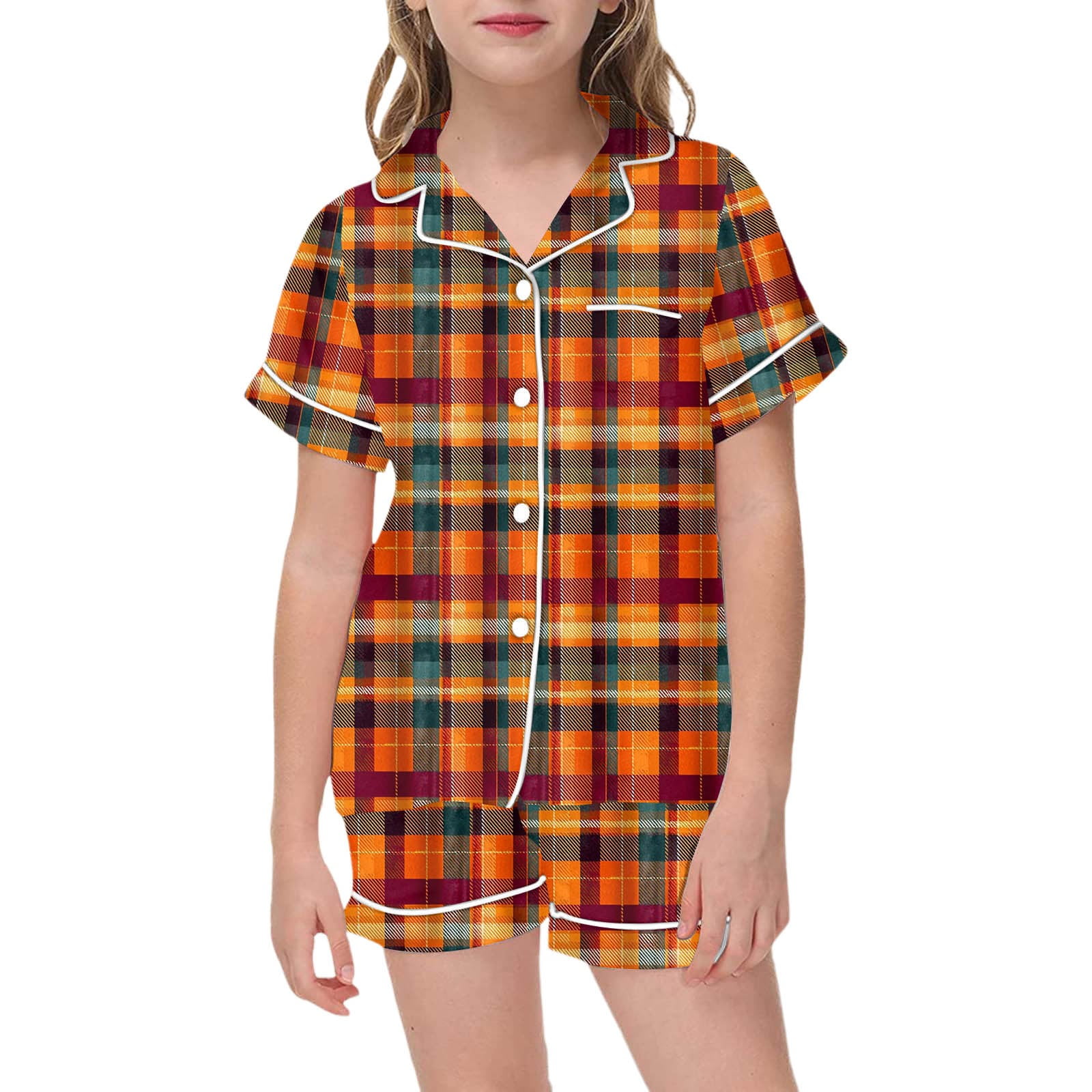 Byoo Little Girls Plaid Pajamas Short Sleeve Button Up Shirt Shorts ...