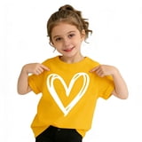 Byoo Little Girls Short Sleeve Crew Neck T-Shirt with White Hand-Drawn ...
