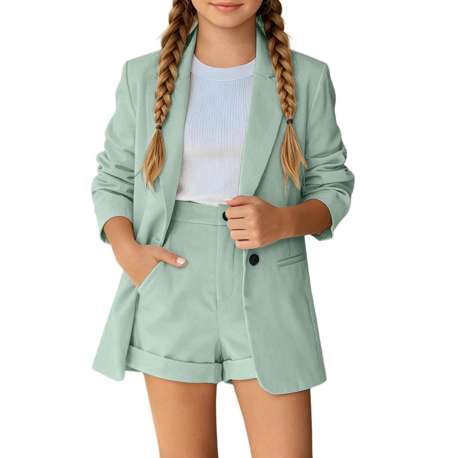 Byoo Little Girls Solid Color Blazer Outfit formal Jacket Dress Shorts ...