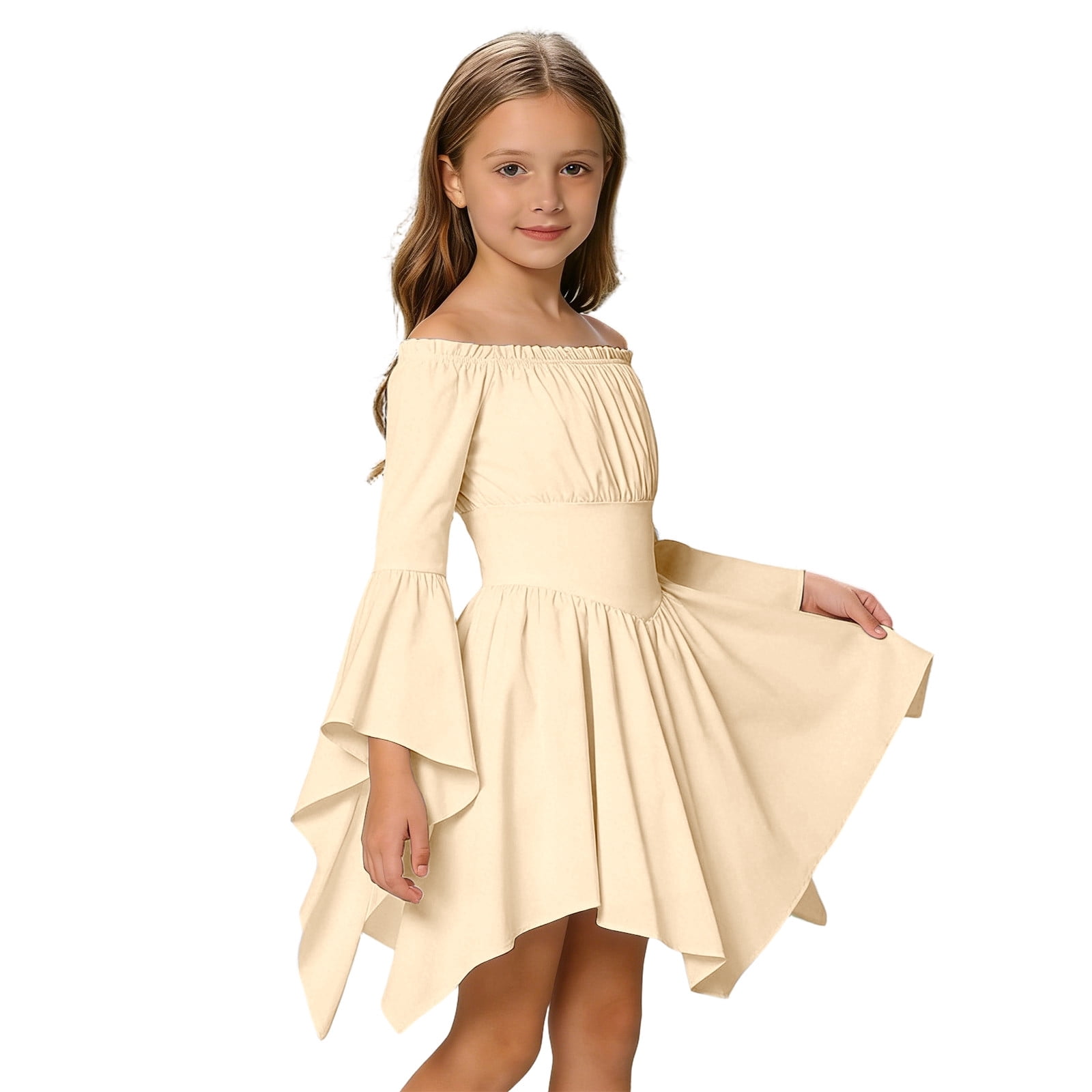 Byoo Little Girls Solid Dress Casual Off Shoulder Full Sleeve Dresses ...