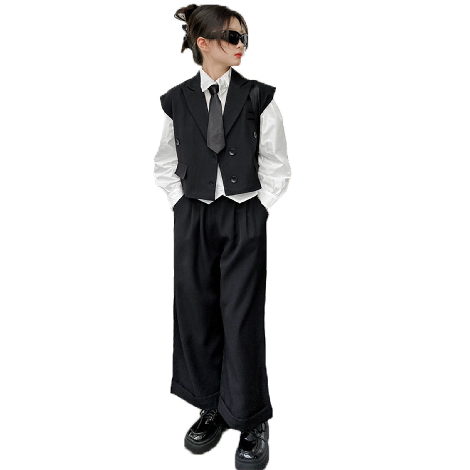 Byoo Little Girls Suit Set Button Down Vest Coat Wide Leg Dress Pants ...