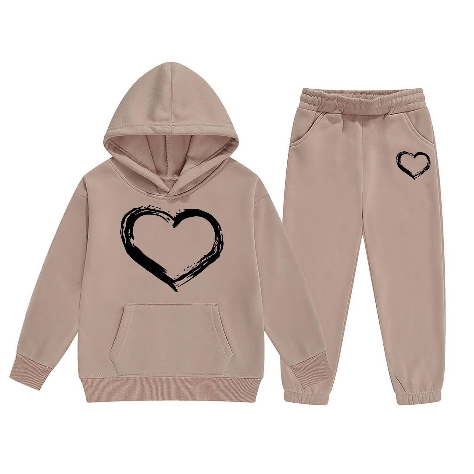 Byoo Little Girls Tracksuit Heart Print Hoodie Sweatpants Outfits Child ...
