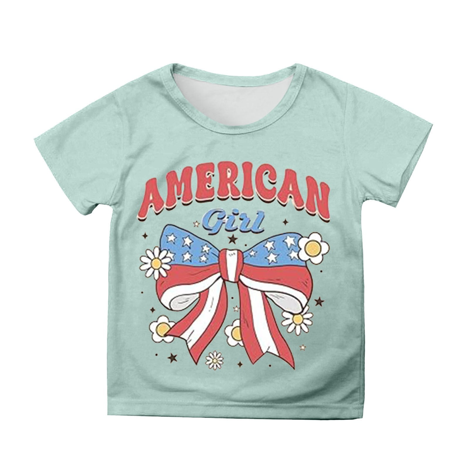 Byoo Little Girls Tshirt Basic Bow Graphic 4th of July Short Sleeve ...