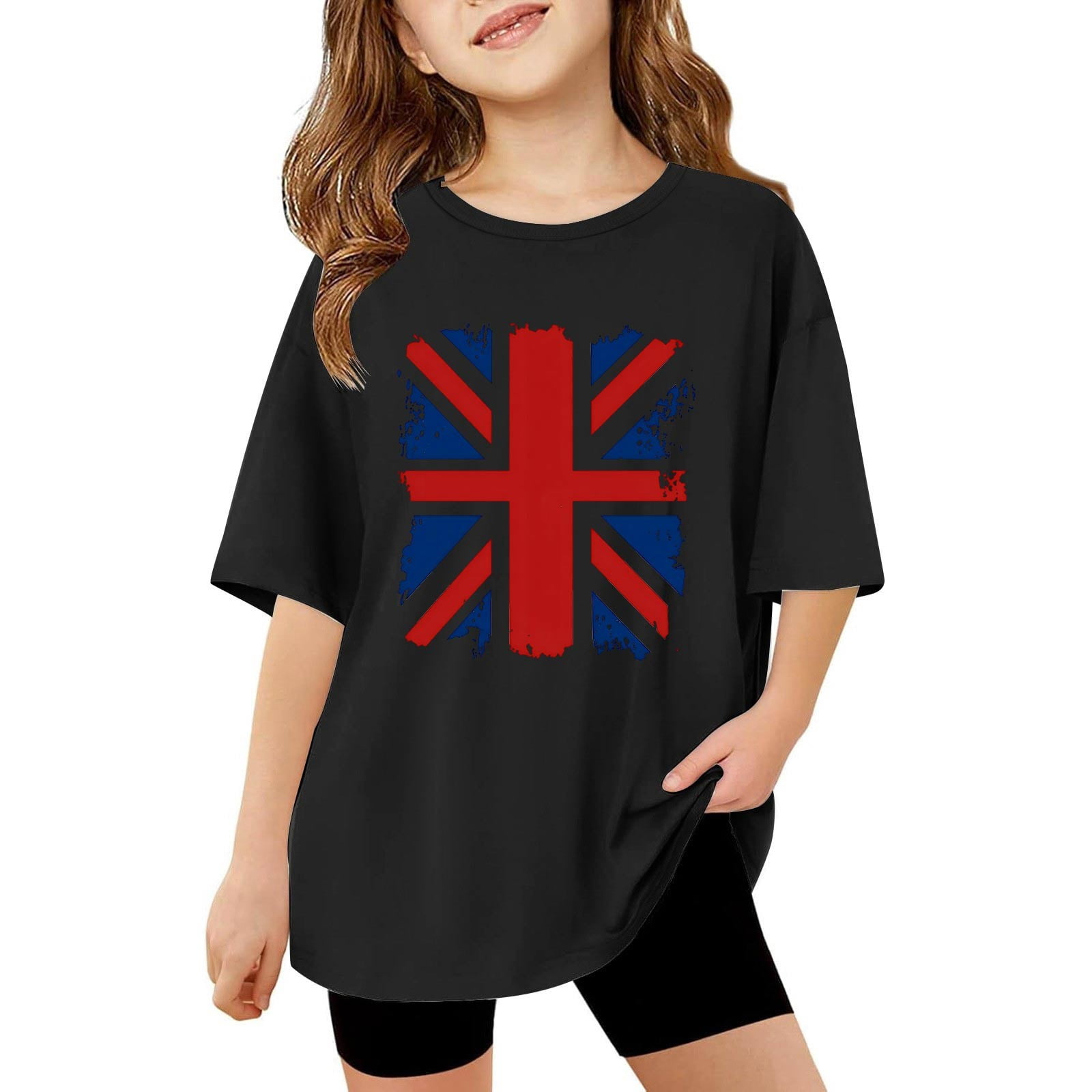 Byoo Little Girls Union Jack Graphic Tee Casual Oversized Short Sleeve ...