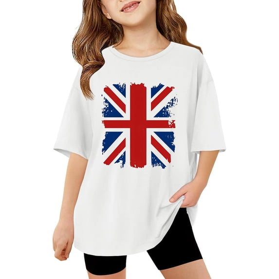 Byoo Little Girls Union Jack Graphic Tee Casual Oversized Short Sleeve ...