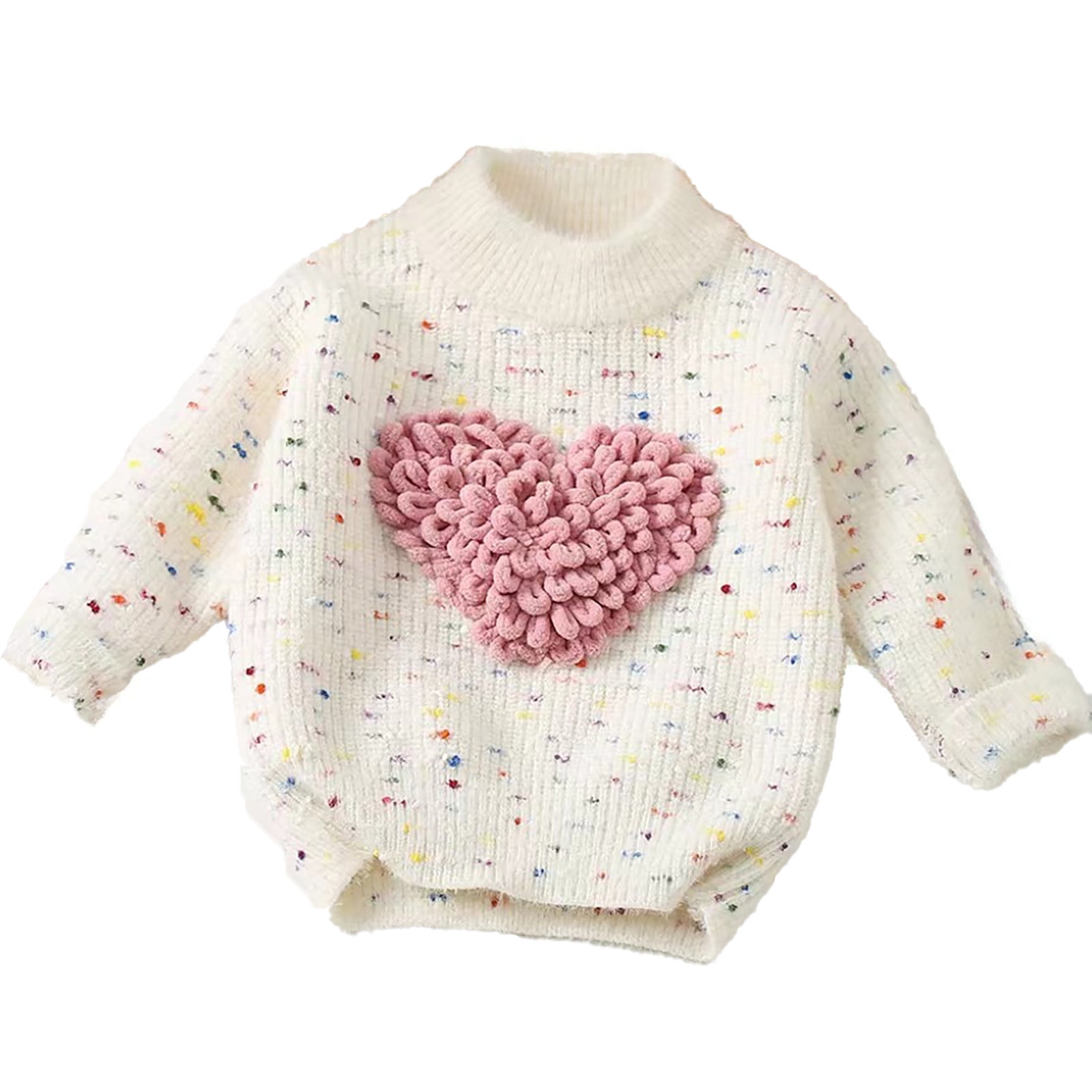 Byoo Little Girls Valentine Knitted Sweater Heart Patch Design Speckled ...