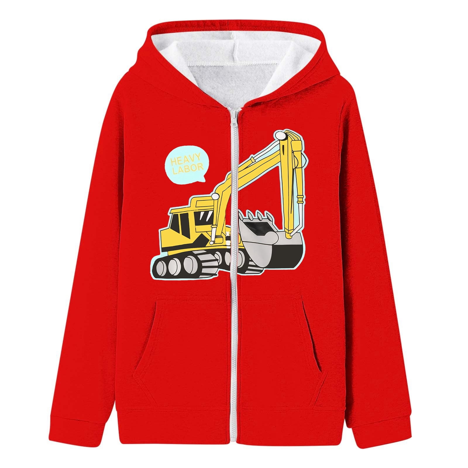 Byoo Little Girls Zip Up Microfleece Hoodie Excavator Print Casual ...