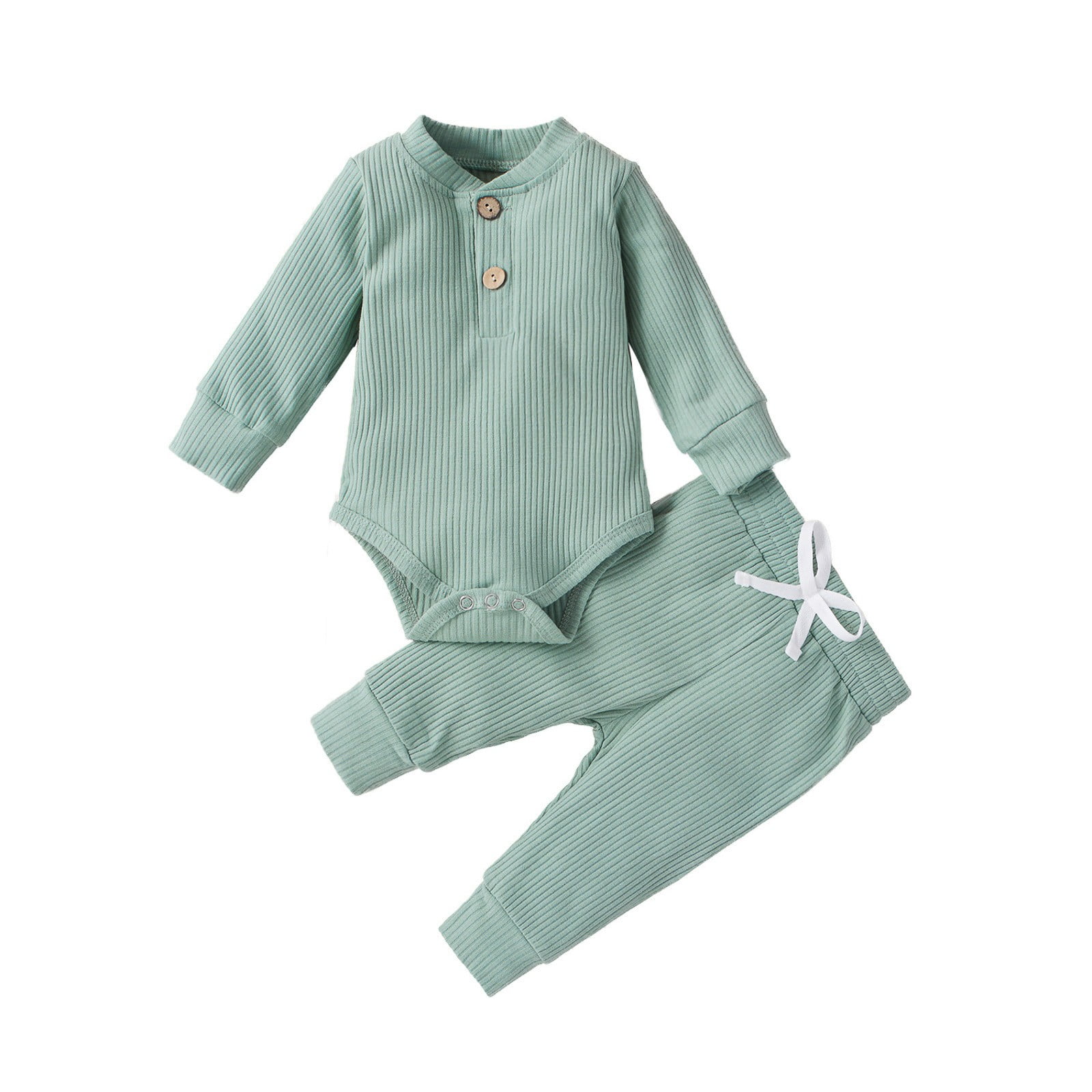 Byoo New Born Girls Outfits Solid Color Knit Ribbed Long Sleeve Romper ...