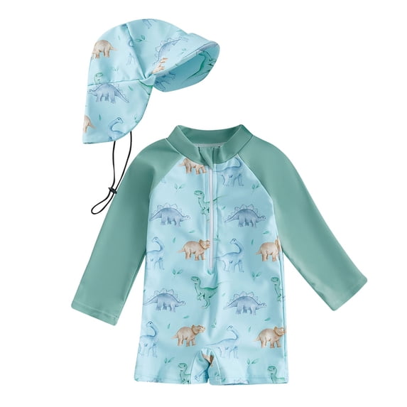 Byoo Newborn Boy Long Sleeve One Piece Swimwear Dinosaur Print Rash ...