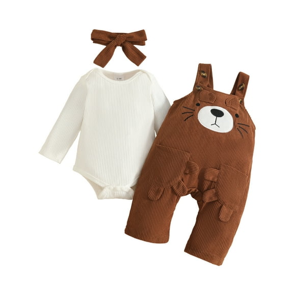 Byoo Newborn Girls Outfits Cute Cartoon Bear Print Corduroy Overalls ...