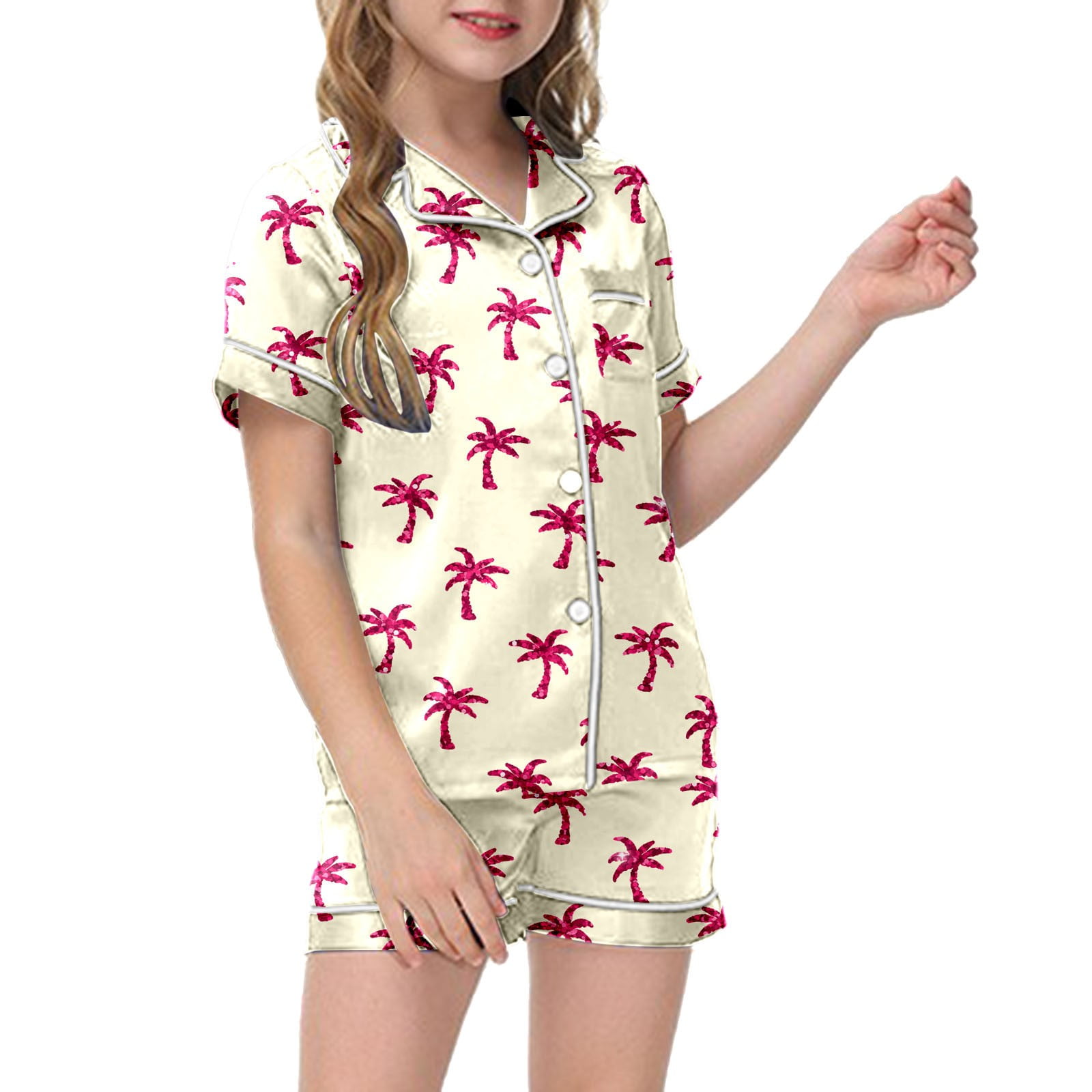 Byoo Pajamas for Girls Palm Print Short Sleeve Button Down Shirt Shorts ...