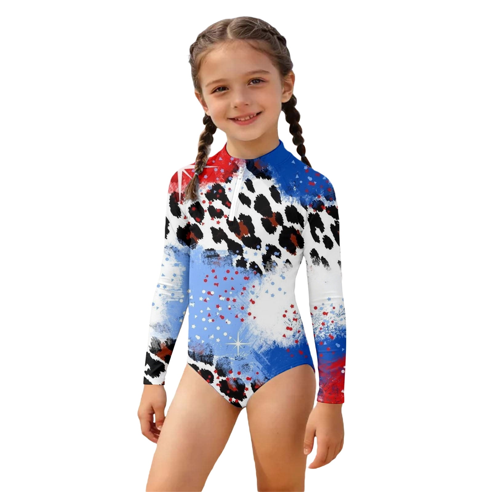 Byoo Patriotic Rash Guard for Girl Zipper Leopard Graphic Long Sleeve ...