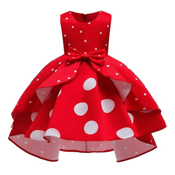 Byoo Polka Dot Print Toddler Girls Dress Bowknot Sleeveless Ruffles ...