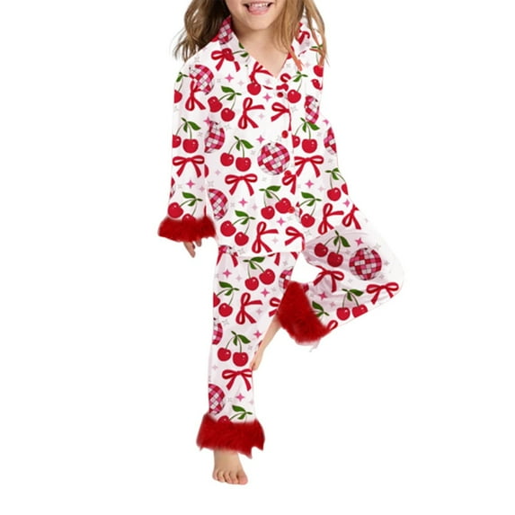 Byoo Sleepwear Set for Toddler Girl Valentine's Day Cherry Bow Graphic ...