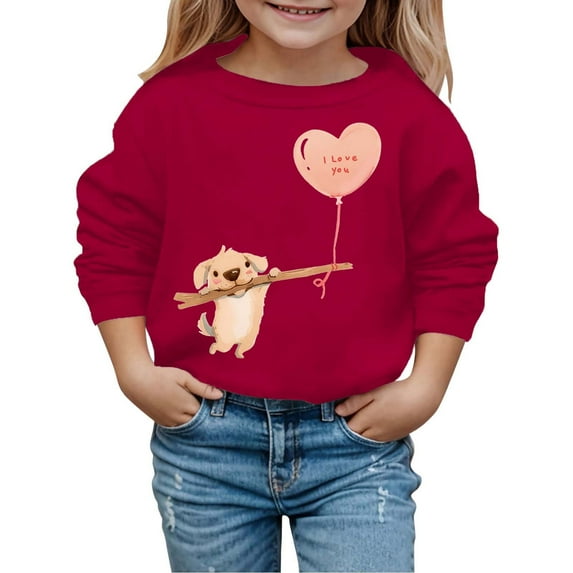 Byoo Sweatshirt for Little Girls Valentine Day Cute Puppy Printed Soft ...