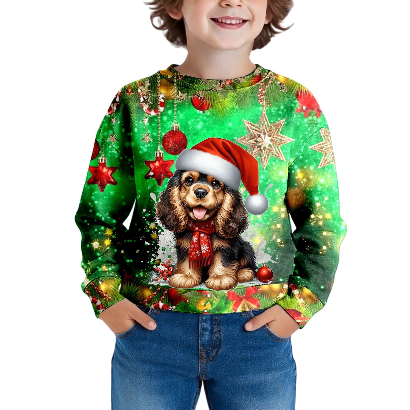 Byoo Teen Boys Christmas Sweatshirt Cartoon Puppy Print Full Sleeve ...