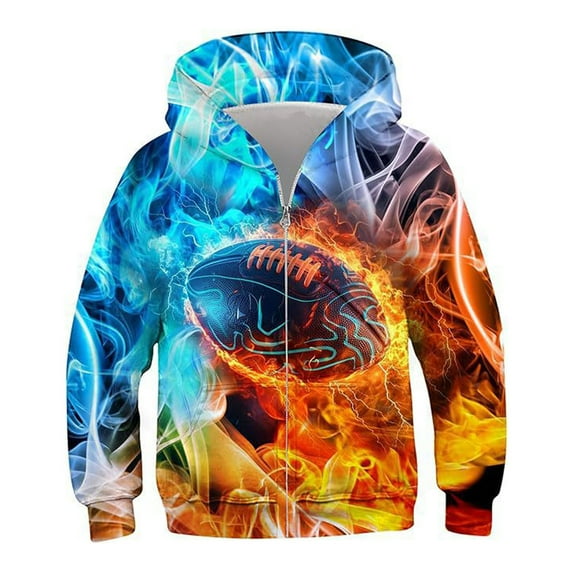Byoo Teen Boys Full Zip Hoodie 3D Football Fire Ice Print Hoody ...