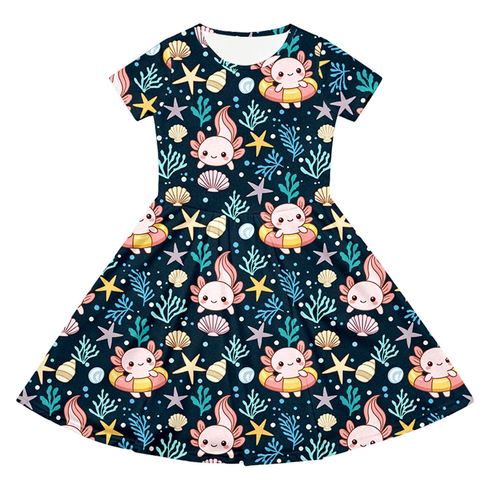 Byoo Girls Cute Sea Fish Print Dress Short Sleeve Loose Fit Casual ...