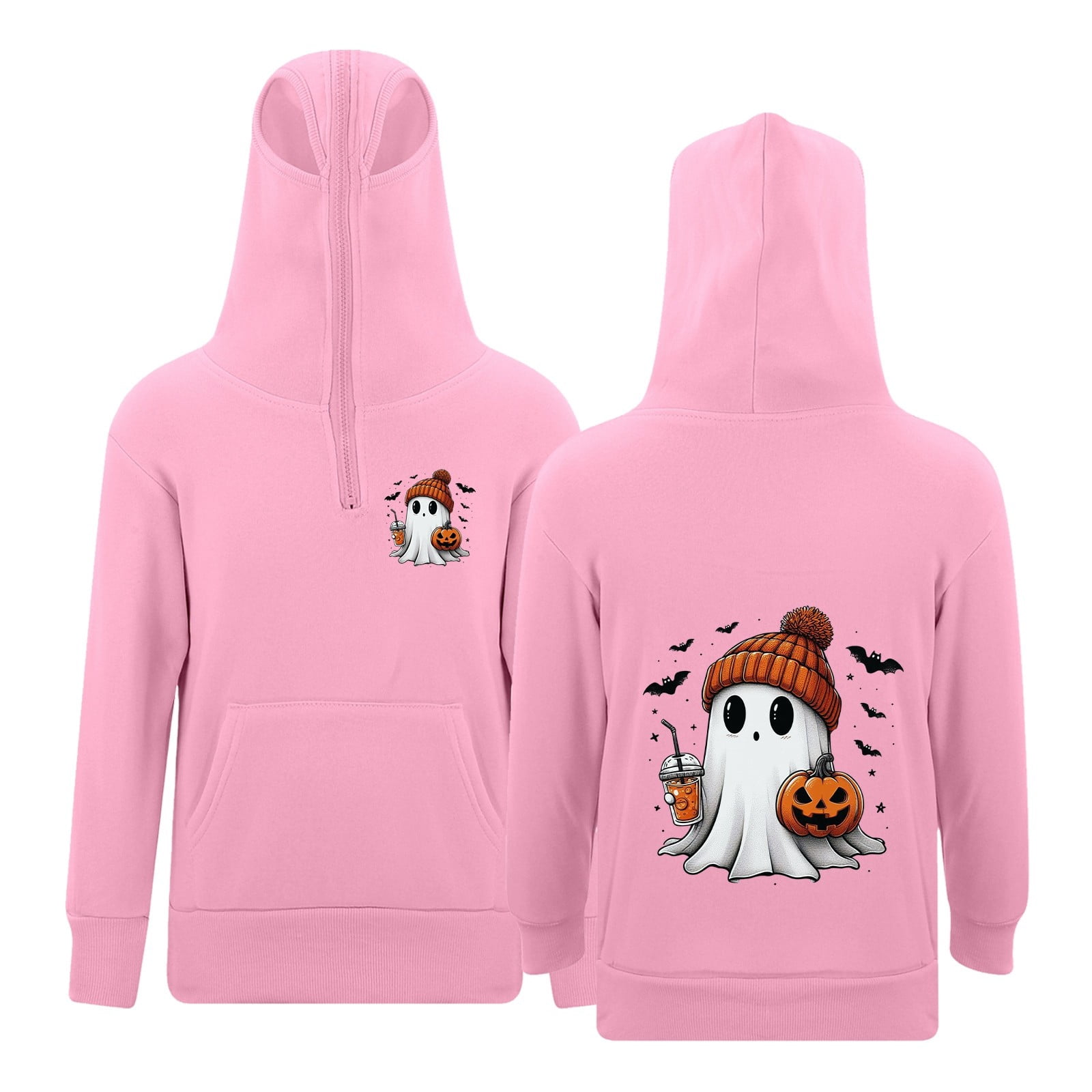Byoo Teen Girls Halloween Hoodie Cartoon Ghost Print Half Zip Hooded ...
