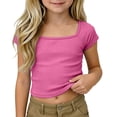 Byoo Girls Ribbed Square Neck Crop Top Casual Short Sleeve Everyday ...