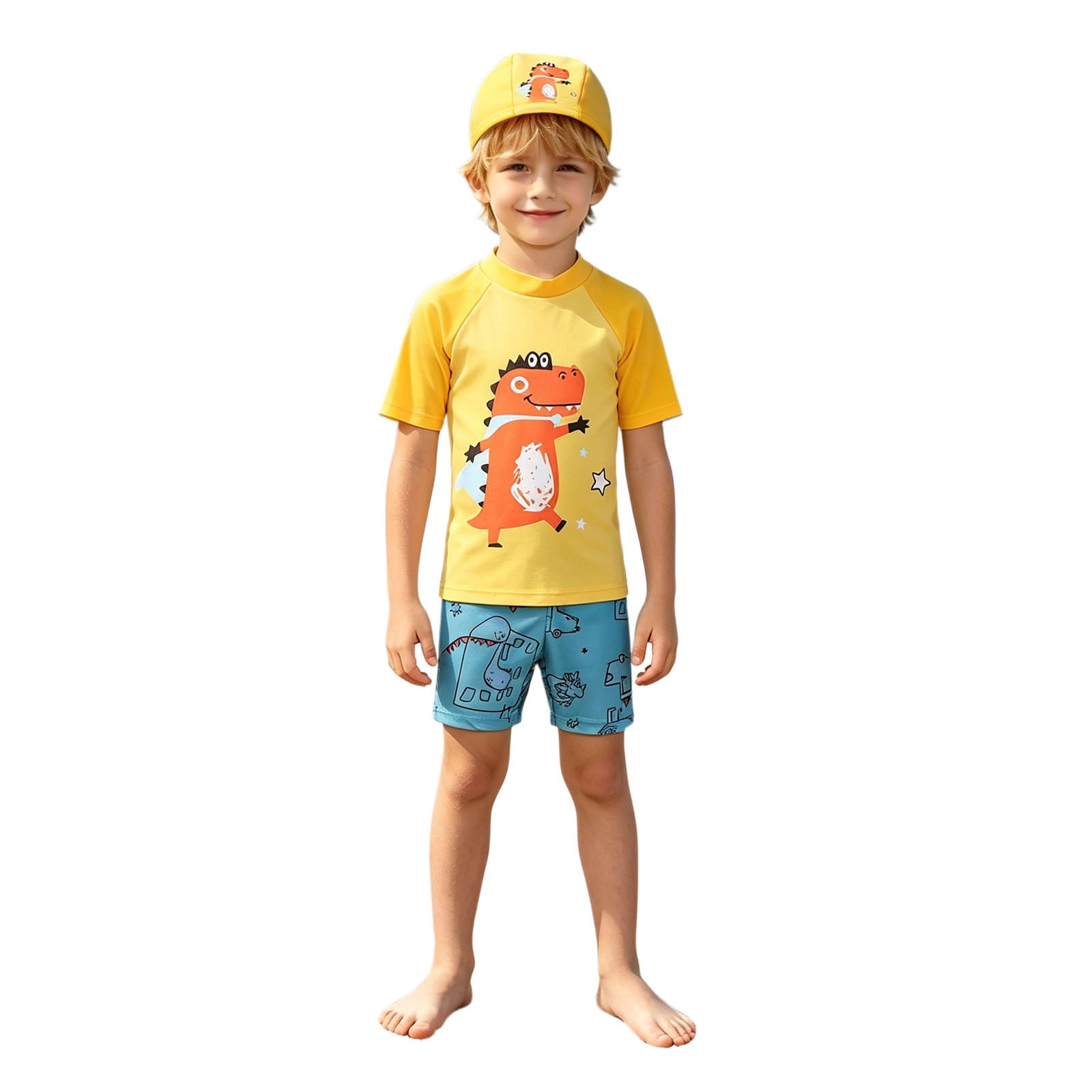 Byoo Toddler Boy Dinosaur Printed Swimsuit 3 Piece Short Sleeve Tee ...