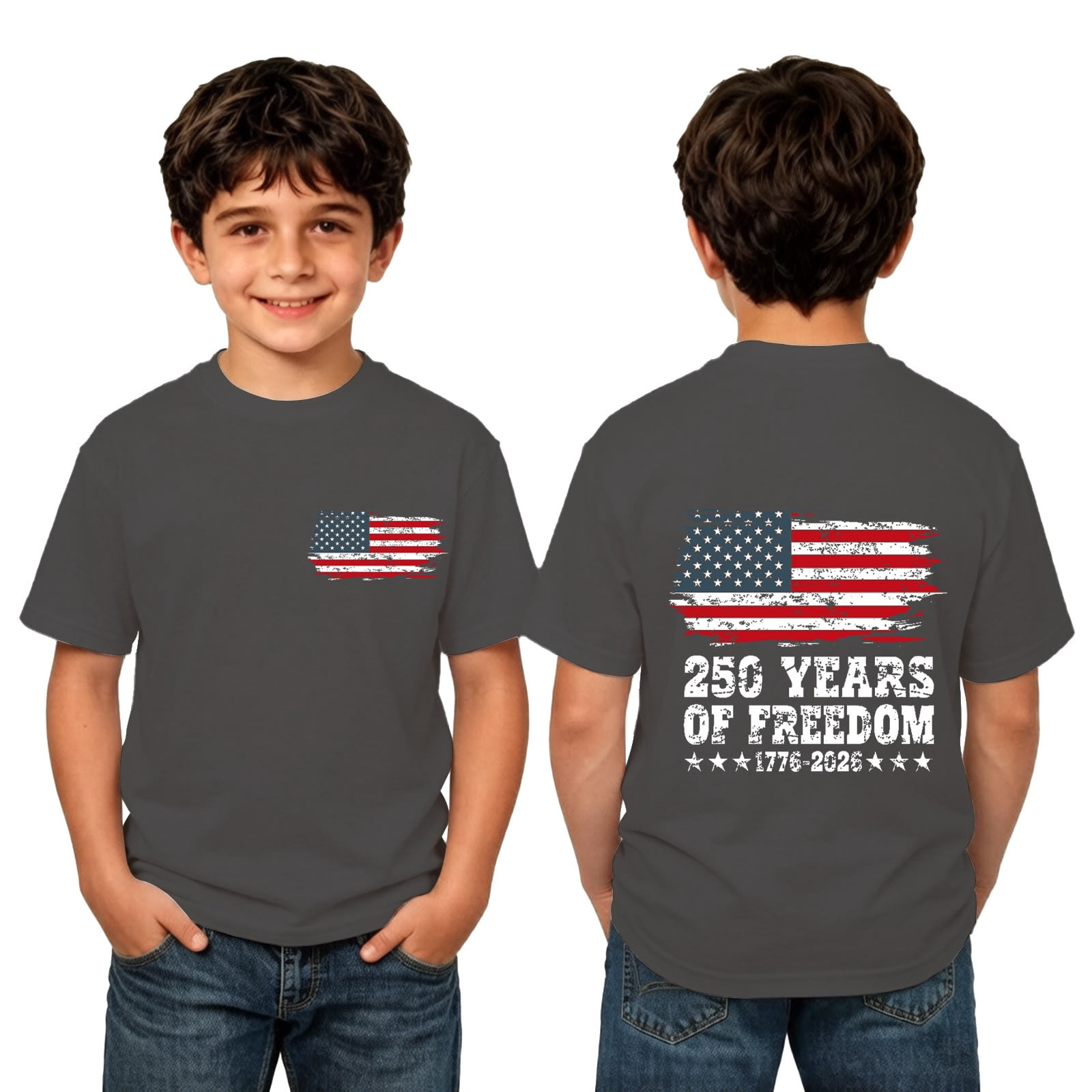 Byoo Toddler Boy Patriotic 250 Years of Freedom Print Crew Neck T Shirt ...
