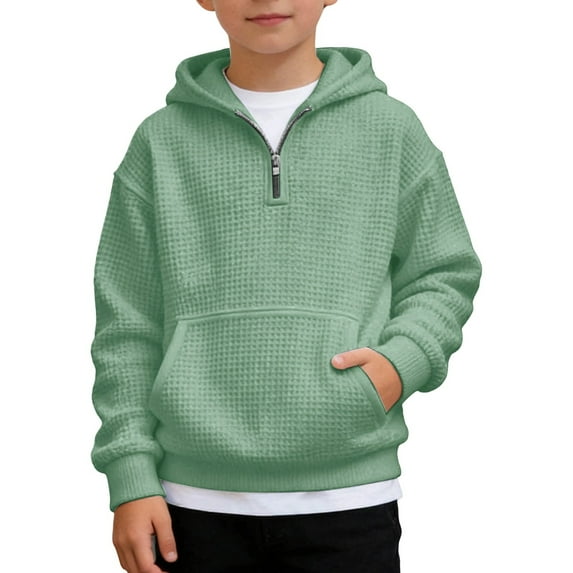Byoo Toddler Boy Waffle Knit Hoodie Solid Color Zipper Pocket Long ...