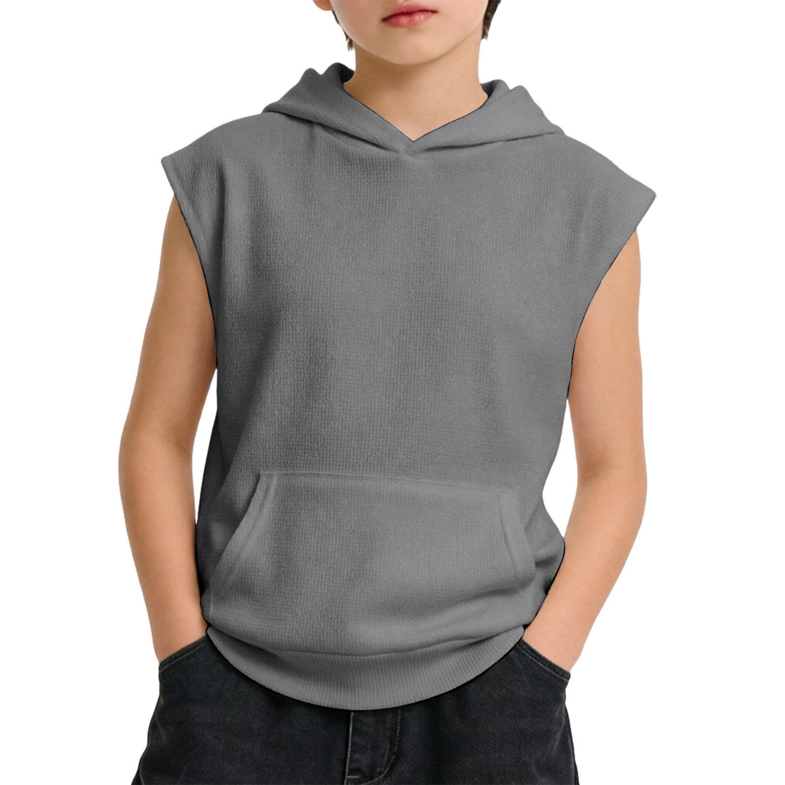 Byoo Toddler Boys Solid Waffle Knit Sleeveless Hoodie Casual with ...