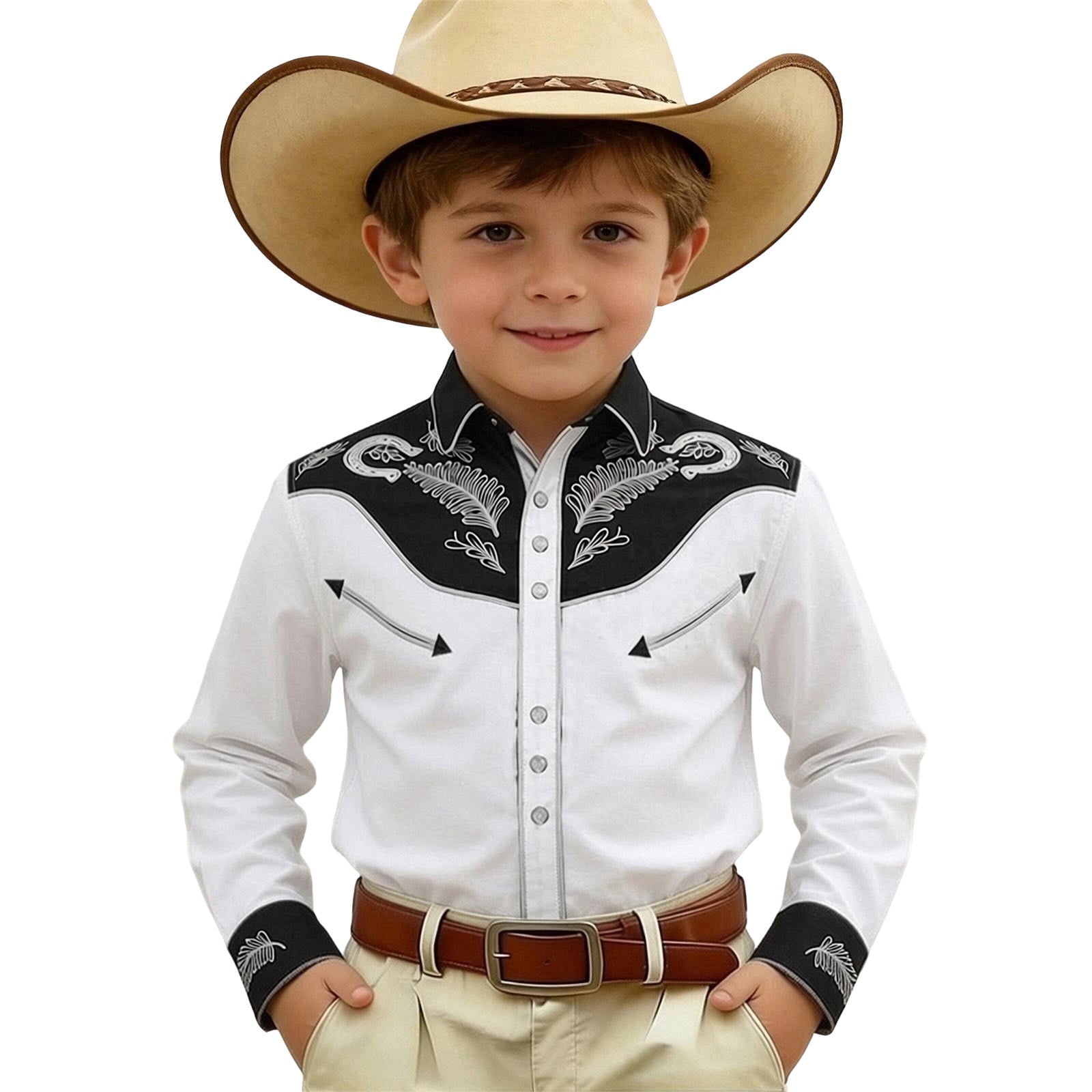 Byoo Toddler Boys Western Embroidered Button Down Shirt Long Sleeve Cow ...