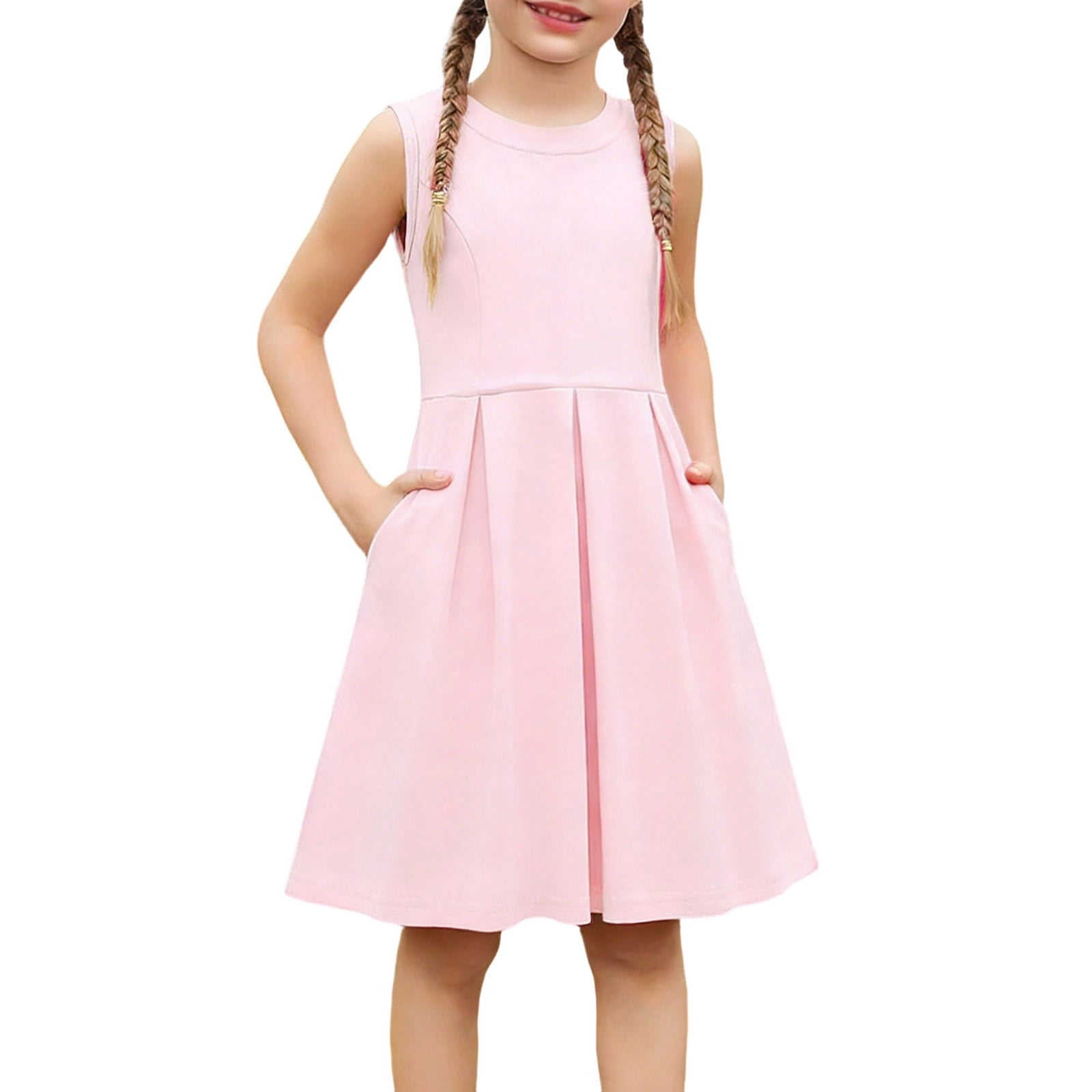 Byoo Toddler Girl A-Line Dress with Pockets Solid Color Sleeveless ...