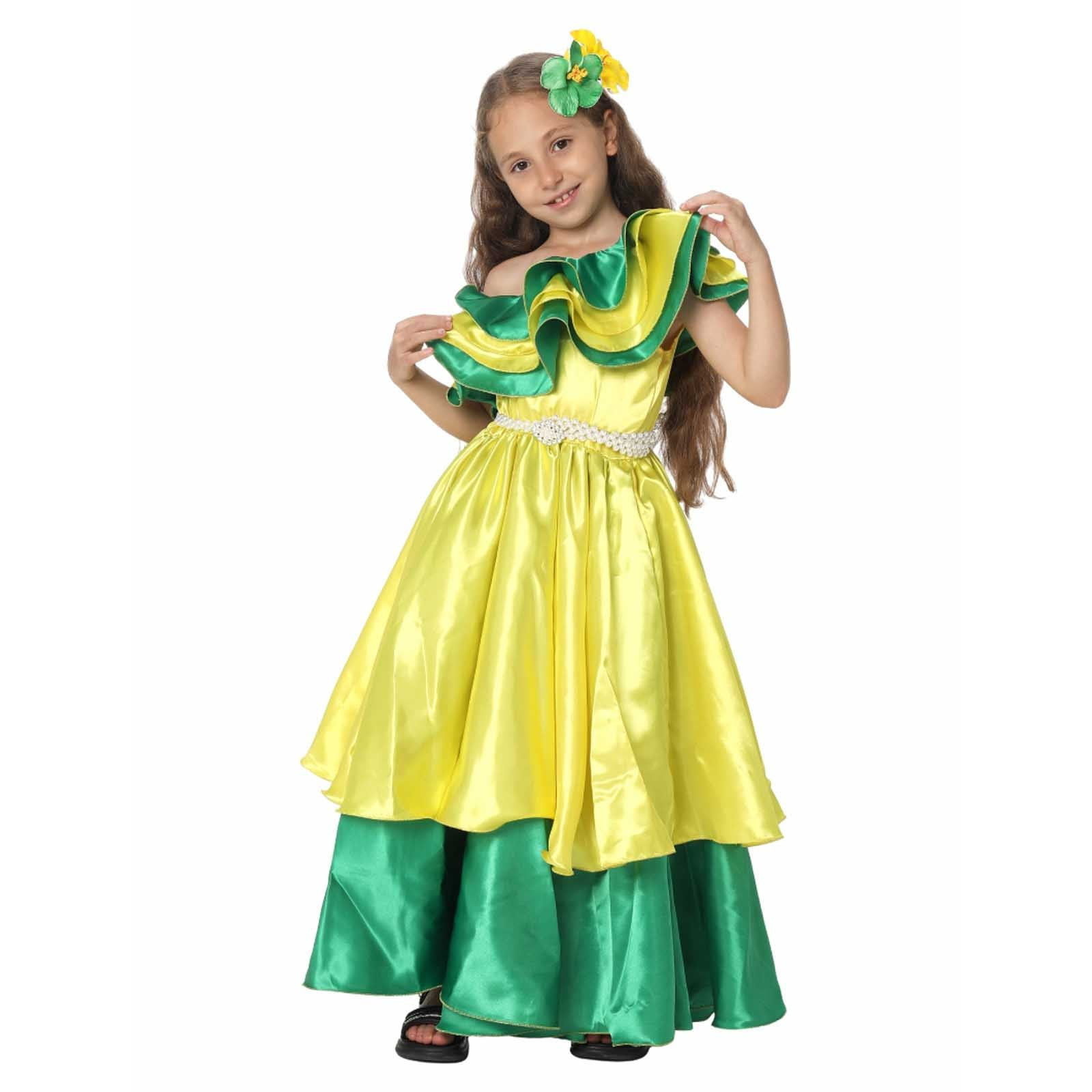 Byoo Toddler Girl Carnival Puffy Silk Dress Ruffles Solid Color A-Line ...