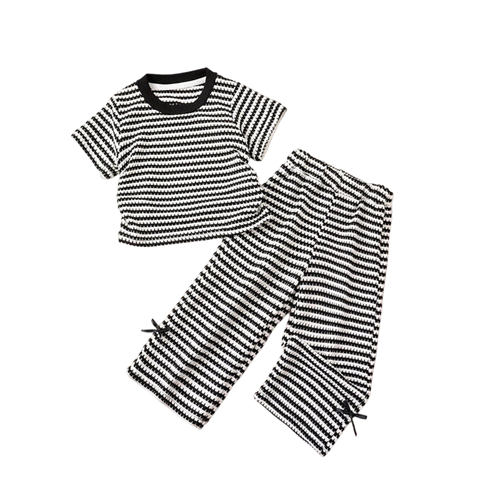 Byoo Toddler Girl Comfy Outfit Set Striped Knit Short Sleeve Top and ...