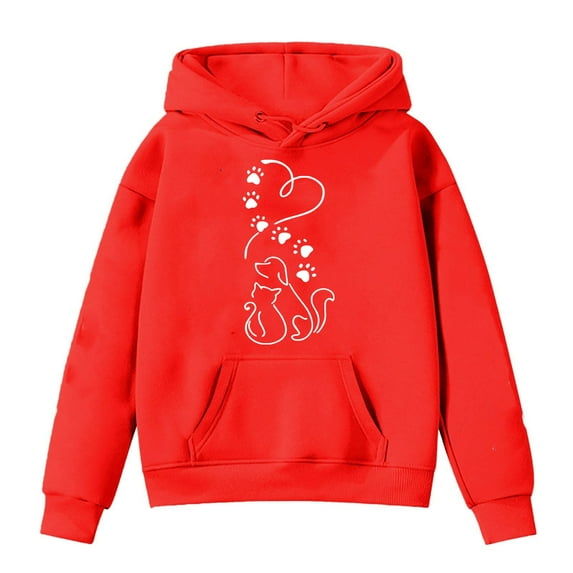 Byoo Toddler Girl Hoodie Valentine Day Cat Graphic Kangaroo Pocket ...
