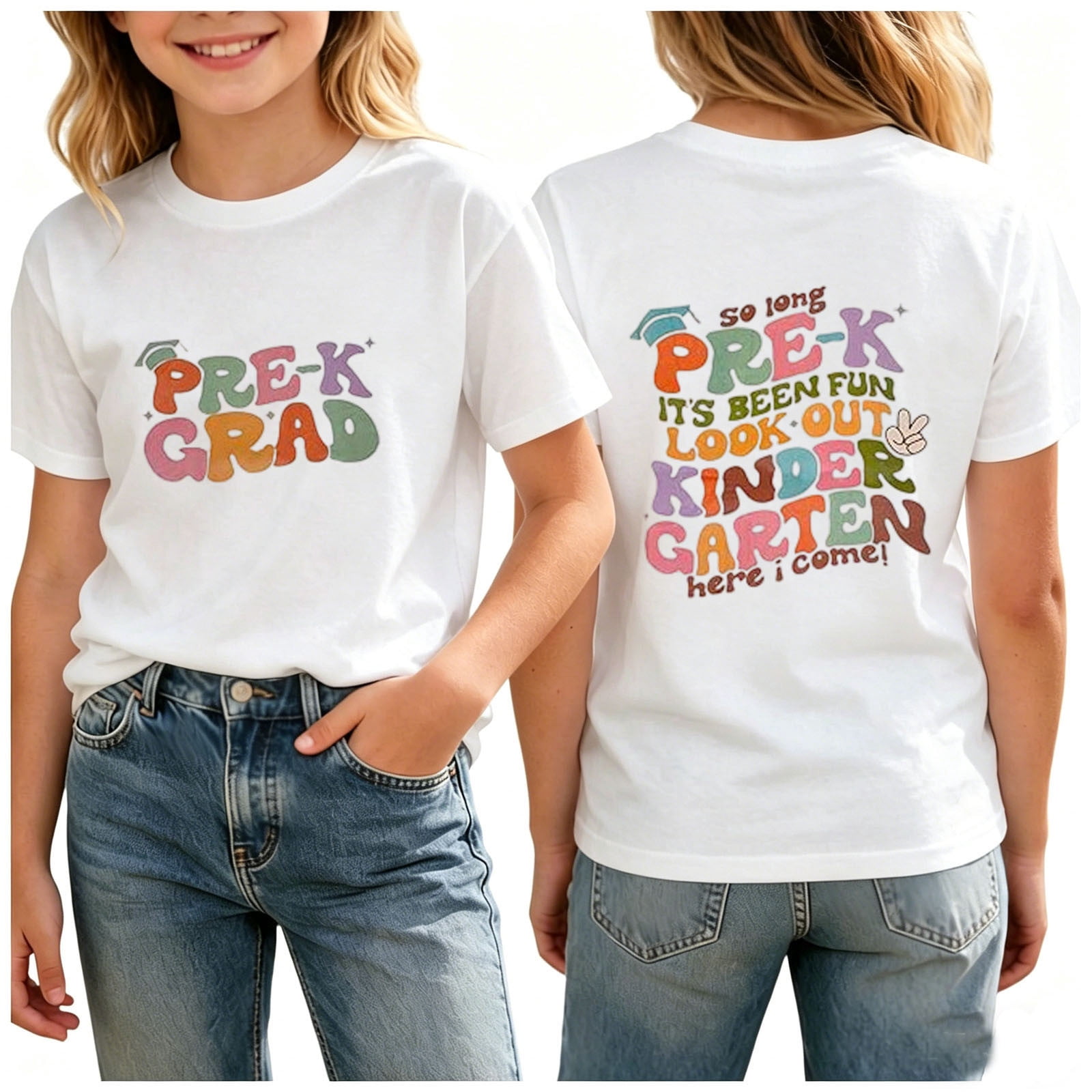 Byoo Toddler Girl Letter Print Crew Neck T Shirt Pre K Graduation Short ...