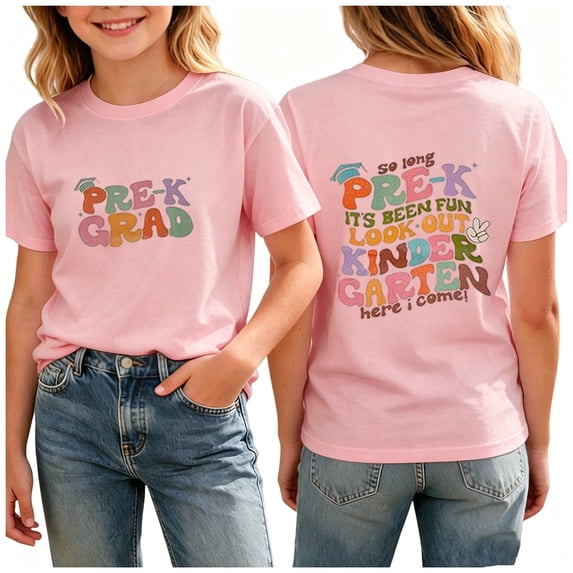 Byoo Toddler Girl Letter Print Crew Neck T Shirt Pre K Graduation Short ...